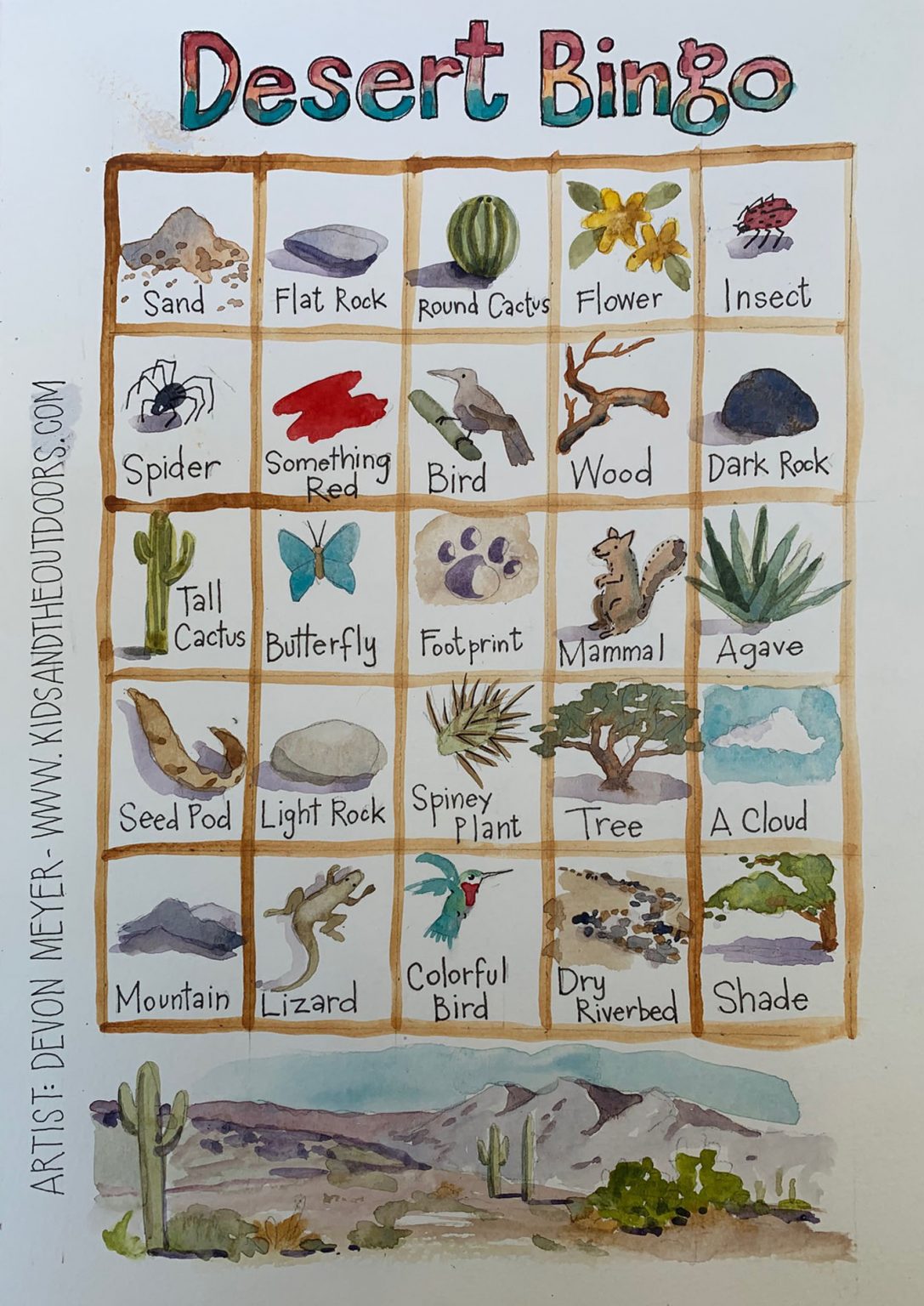 Desert Bingo Card – Nature Bingo - kidsandtheoutdoors.com